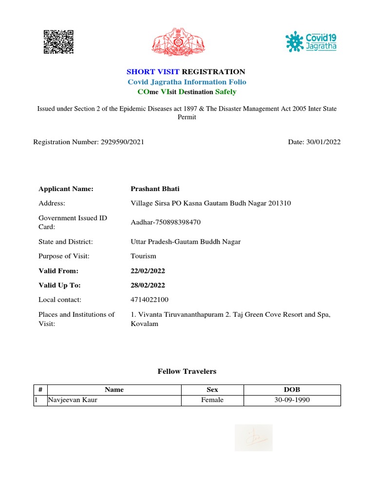 Short Visit: Covid Jagratha Information Folio | PDF