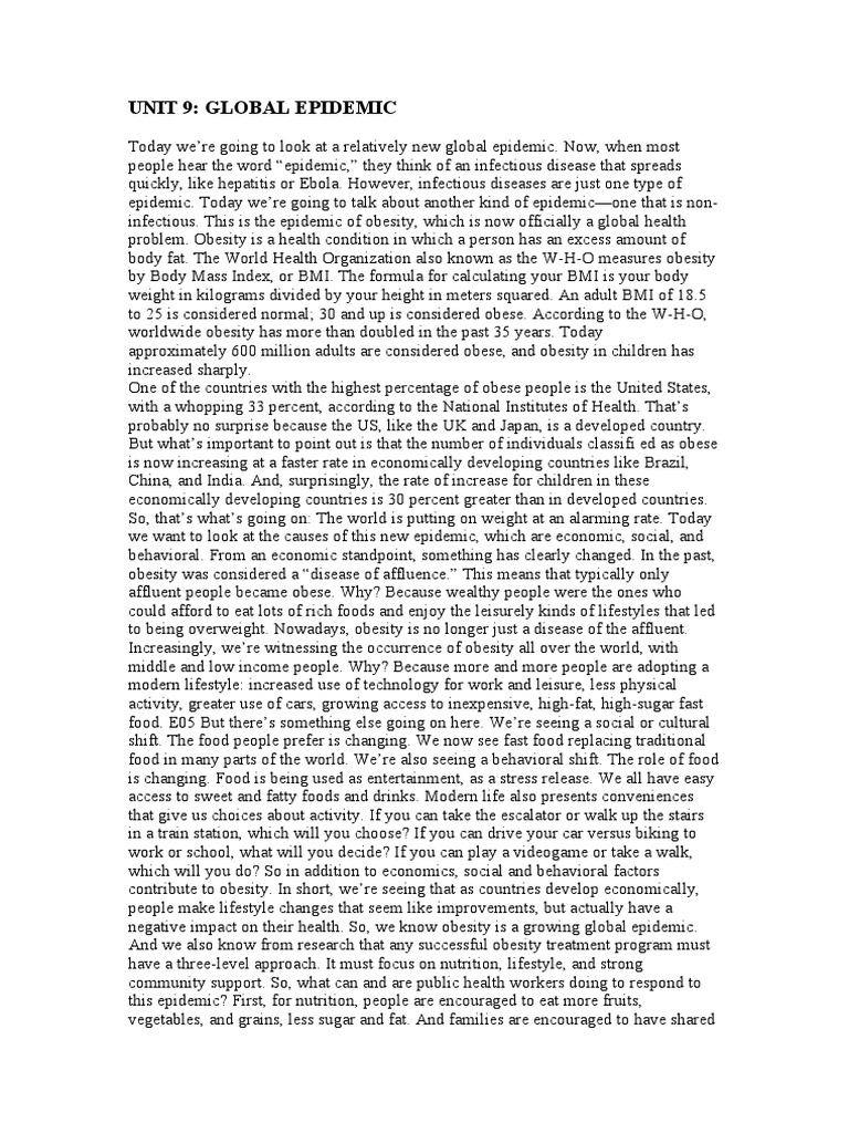 Unit 9 Global Epiddemic | PDF | Social Science | Wellness