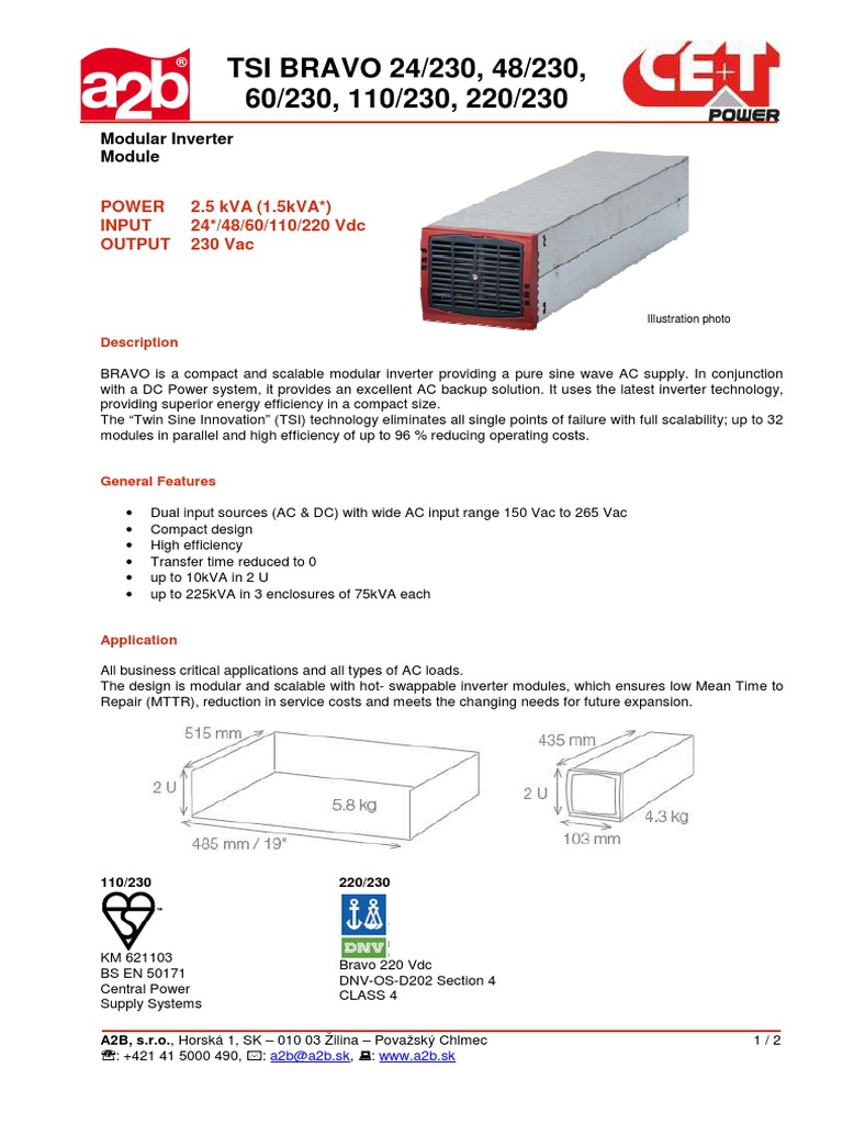 TSI BRAVO 24/230, 48/230, 60/230, 110/230, 220/230: Modular Inverter ...