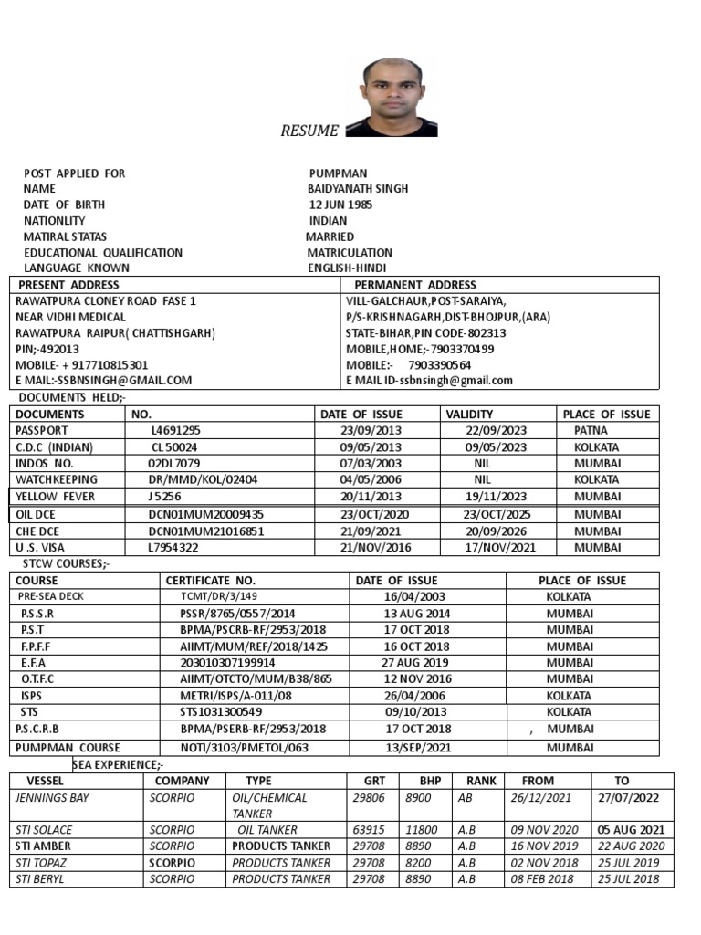 Resume: Present Address Permanent Address | PDF | Freight Transport ...