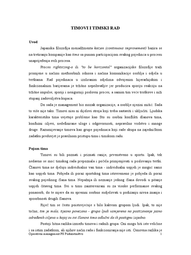 Kreiranje Timova I Timski Rad Kao Dio Up | PDF