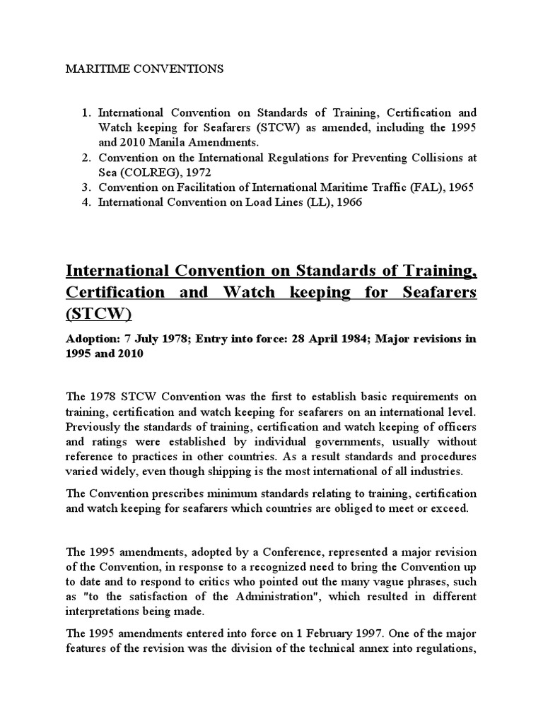 International Convention On Standards of Training, Certification and ...
