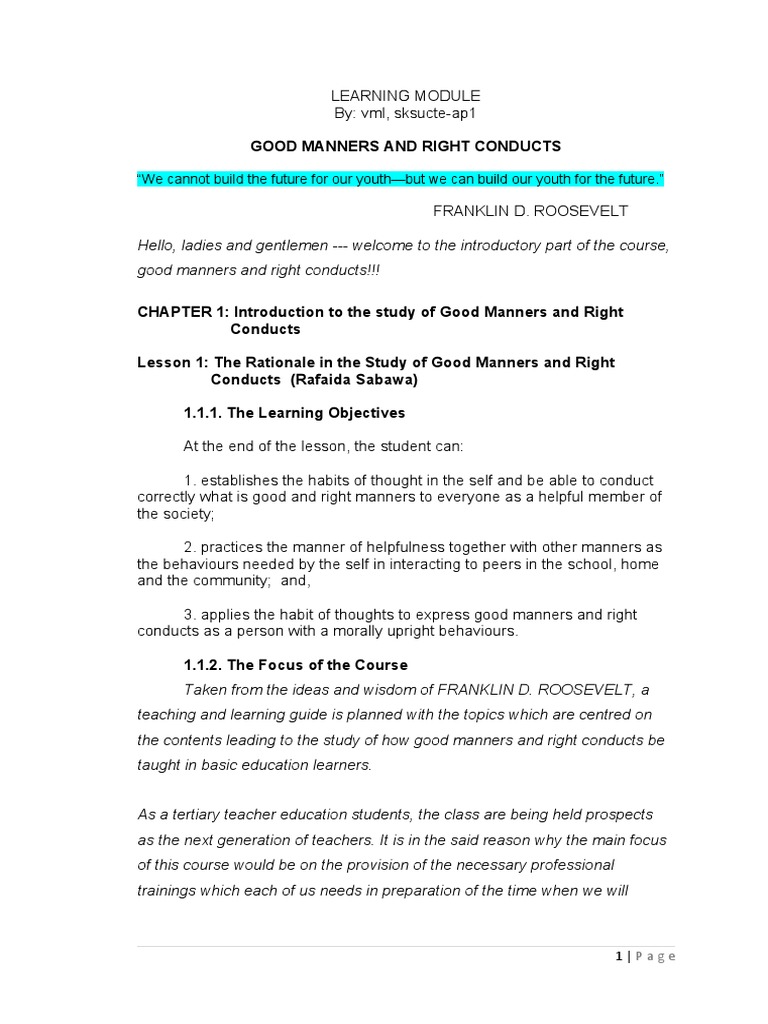 LEARNING MODULE in GMRC of Vml. Paged September 16 2020 | PDF | Etiquette | Behavioural Sciences