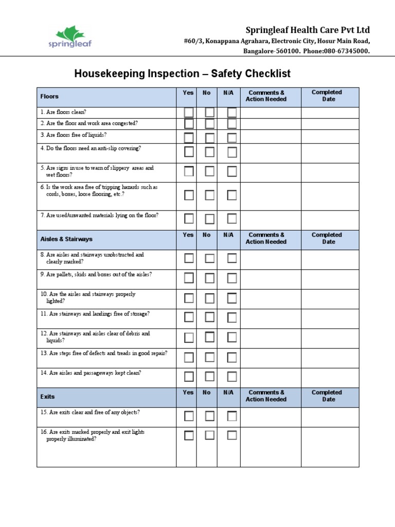 Housekeeping Inspection | PDF | Waste | Housekeeping