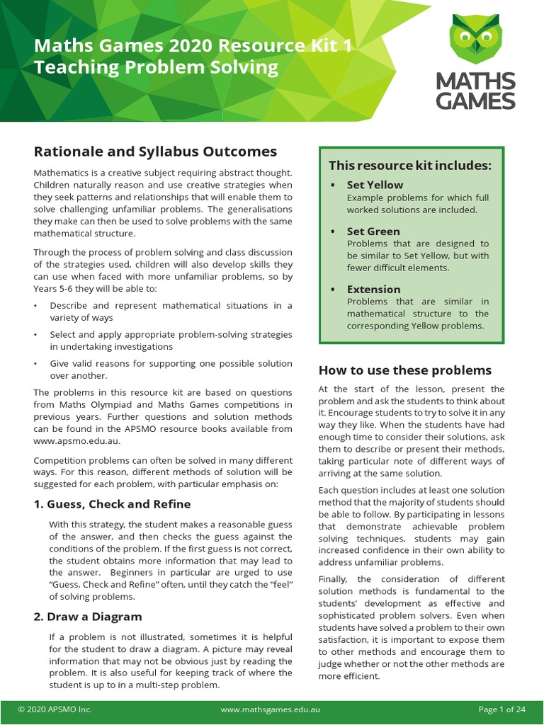 Maths Games 2020 Resource Kit 1 Teaching Problem Solving: Rationale and ...