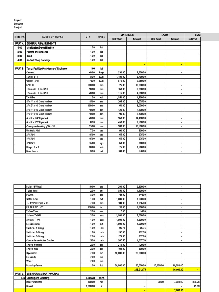 Bill of Quantity Format | PDF | Civil Engineering | Building Materials