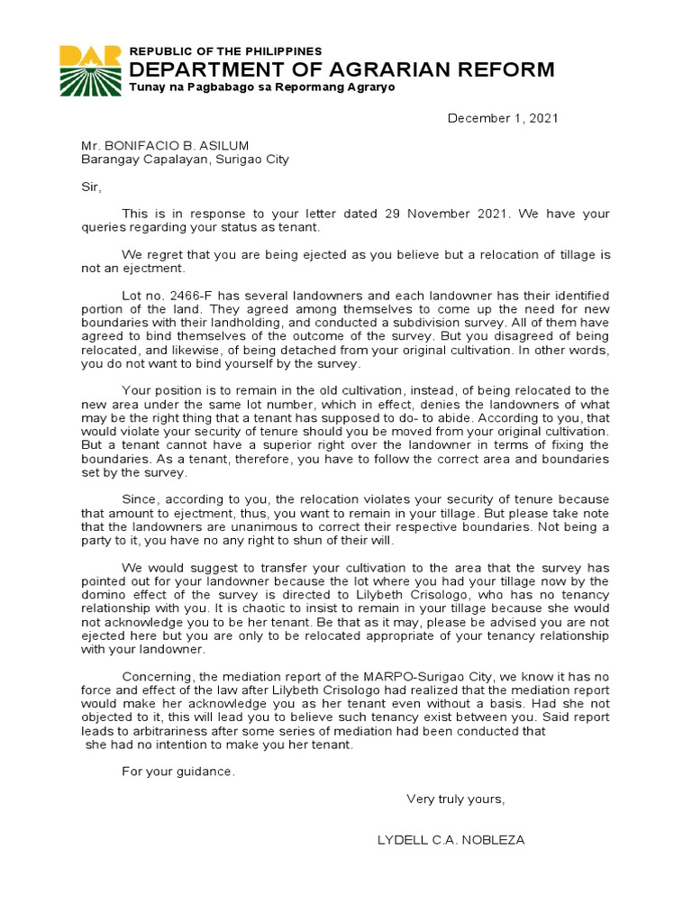 Department of Agrarian Reform: Republic of The Philippines Tunay Na ...