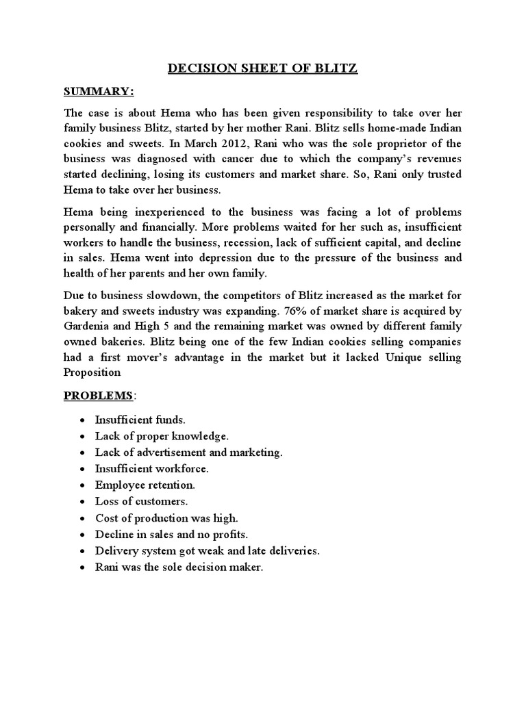 Decision Sheet of Blitz | PDF | Sales | Marketing