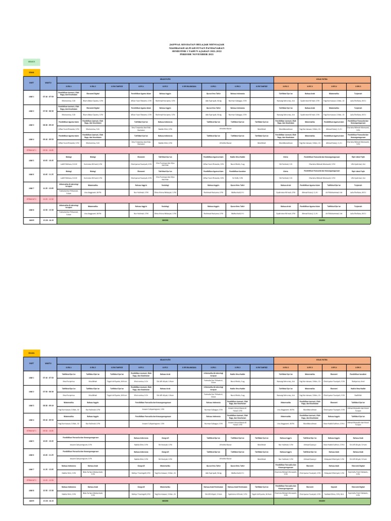 Jadwal Kelas X Full TM November 21 | PDF
