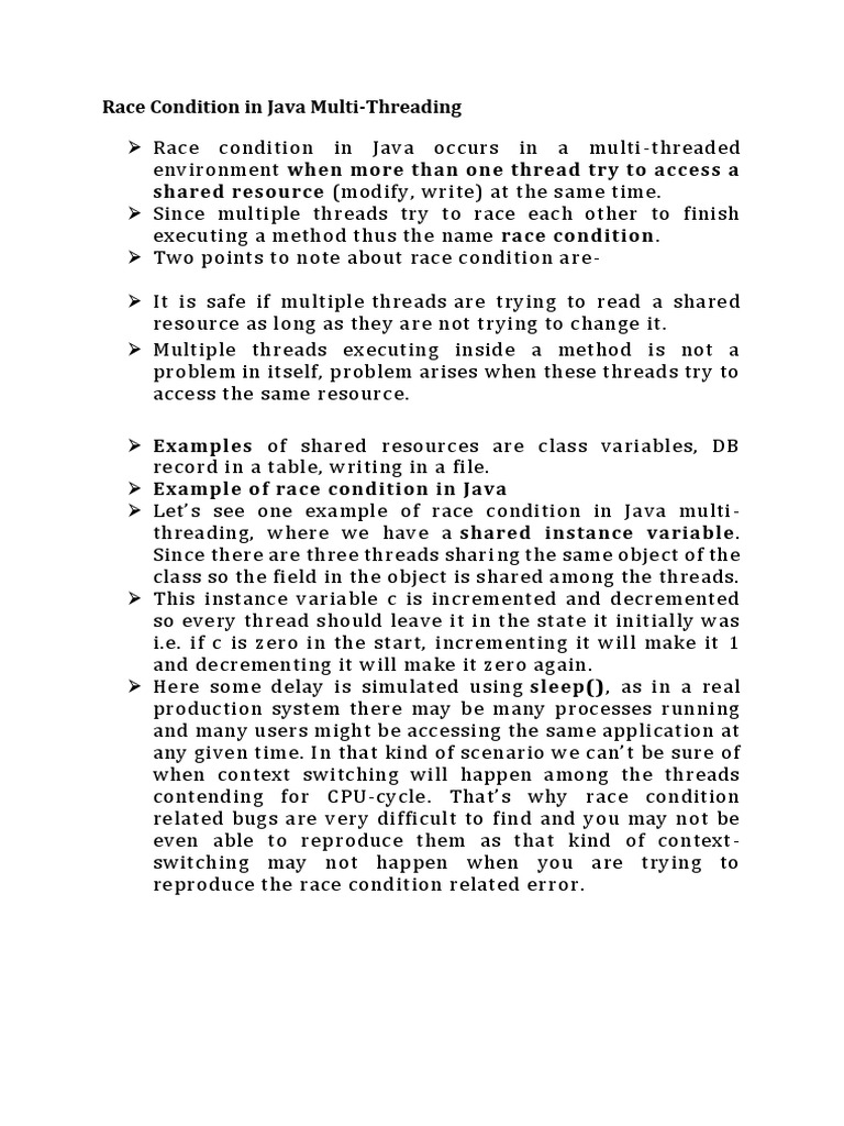 Race Condition in Java Multithreading | PDF | Thread (Computing) | Information Technology Management
