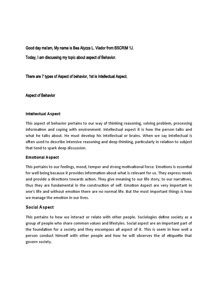 Aspect of Behavior | PDF | Attitude (Psychology) | Emotions
