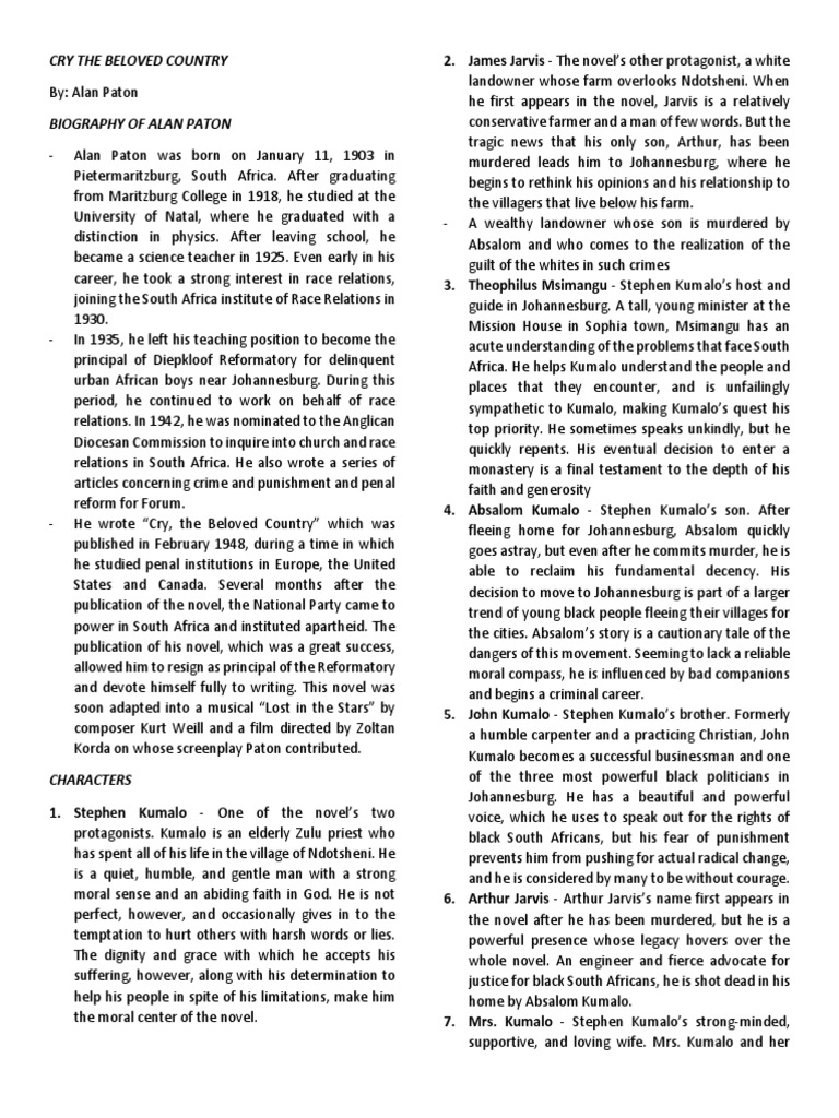 Overview of "Cry, the Beloved Country" | PDF