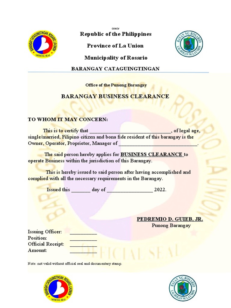 Barangay Business Clearance Form | PDF | Civil Law (Common Law ...
