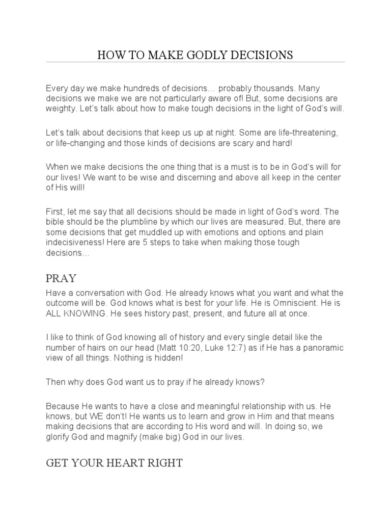 Making Godly Decisions | PDF | Prayer | God