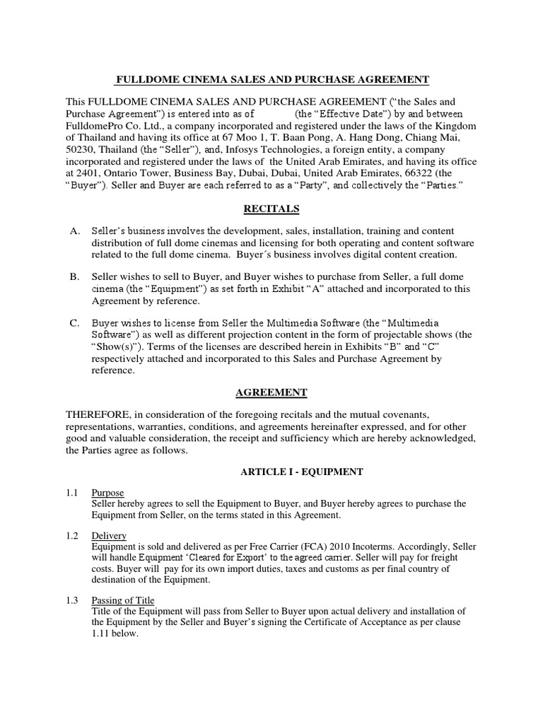 FULL DOME PRO GENERAL PURCHASE AGREEMENT - 8m - Infosys - Dubai | PDF ...