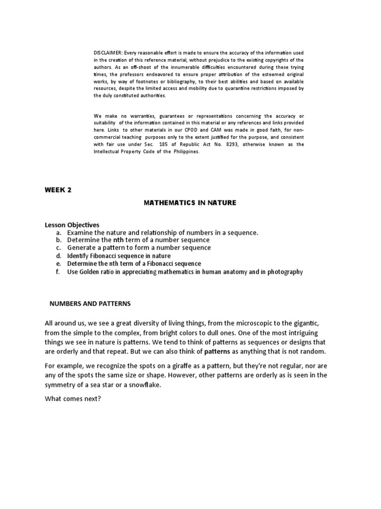 Week 2 - Lesson On Mathematics in The Modern World | PDF | Pattern | Mathematics