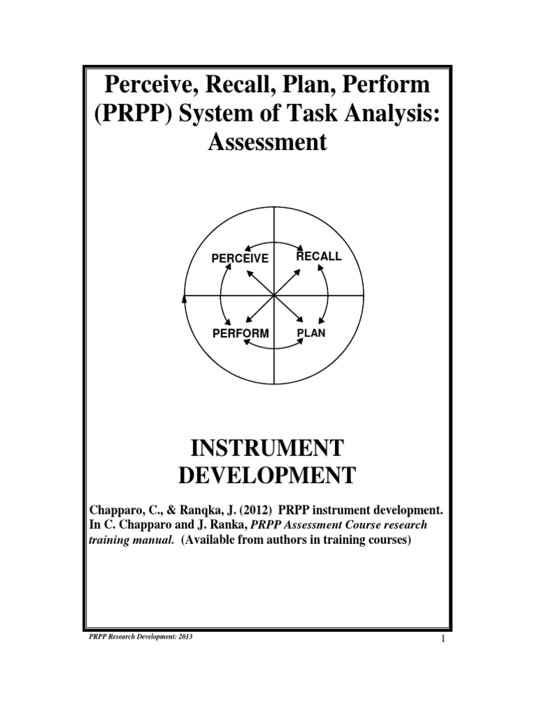 Perceive, Recall, Plan, Perform (PRPP) System of Task Analysis ...