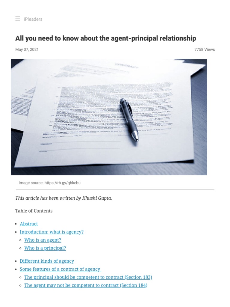 All You Need To Know About The Agent-Principal Relationship: Ipleaders ...