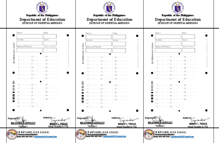Zip Grade Answer Sheet Tle 8 | PDF