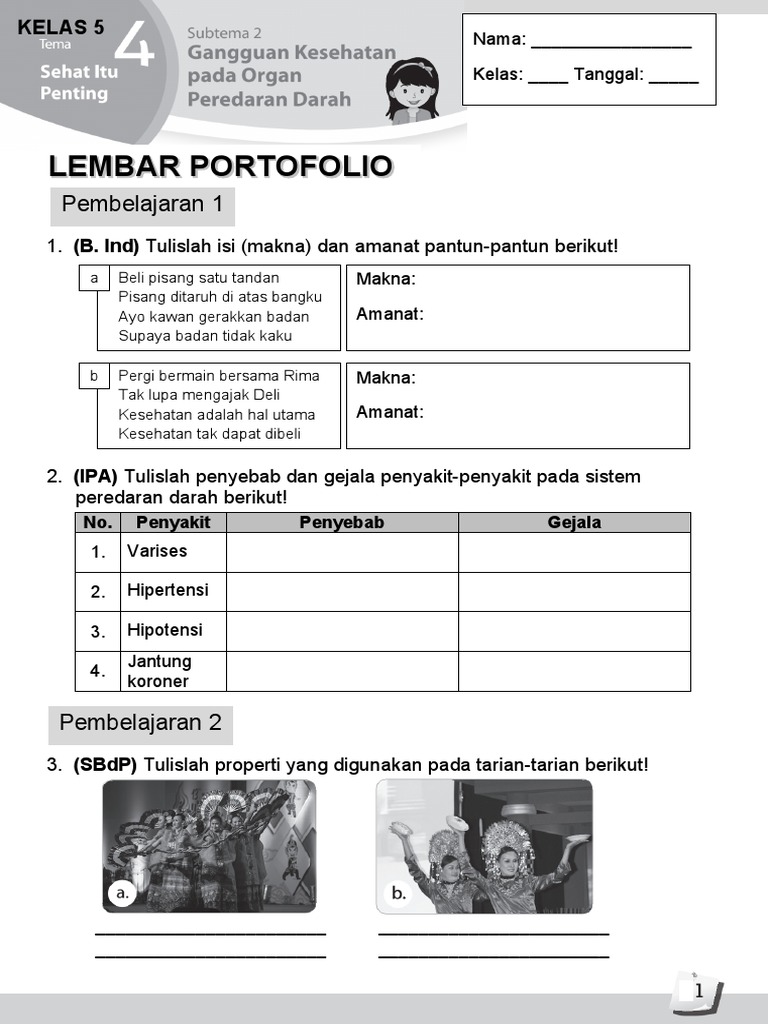LEMBAR PORTOFOLIO BUPENA 5B Tema 4 Sub 2 | PDF