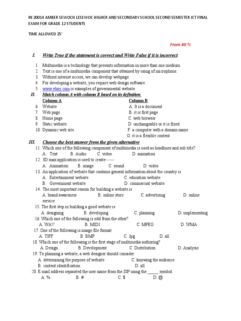 Grade 12 ICT Exam | PDF | Websites | World Wide Web