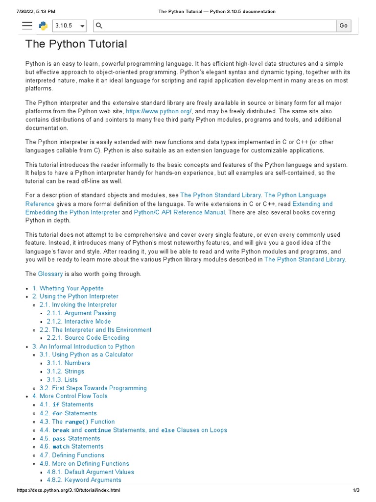 The Python Tutorial - Python 3.10.5 Documentation | PDF | Python ...