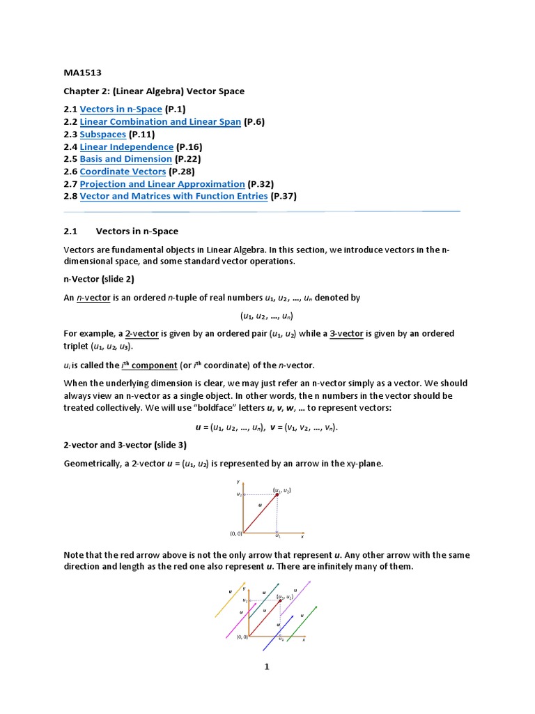 MA1513 Chapter 2 Lecture Note | PDF | System Of Linear Equations | Linear Subspace