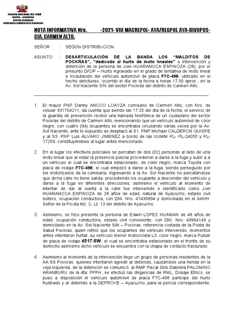 Desarticulan Banda "Malditos de Pockras" | PDF | Vehículos | Transporte