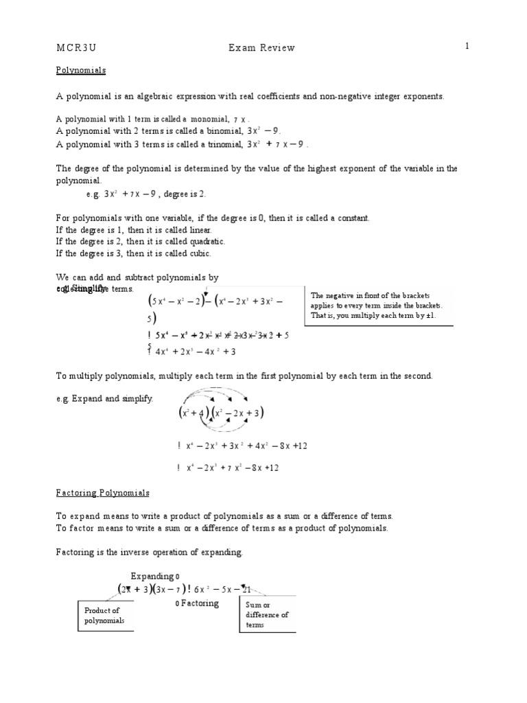Grade 11 Math Exam Notes | PDF | Function (Mathematics) | Polynomial