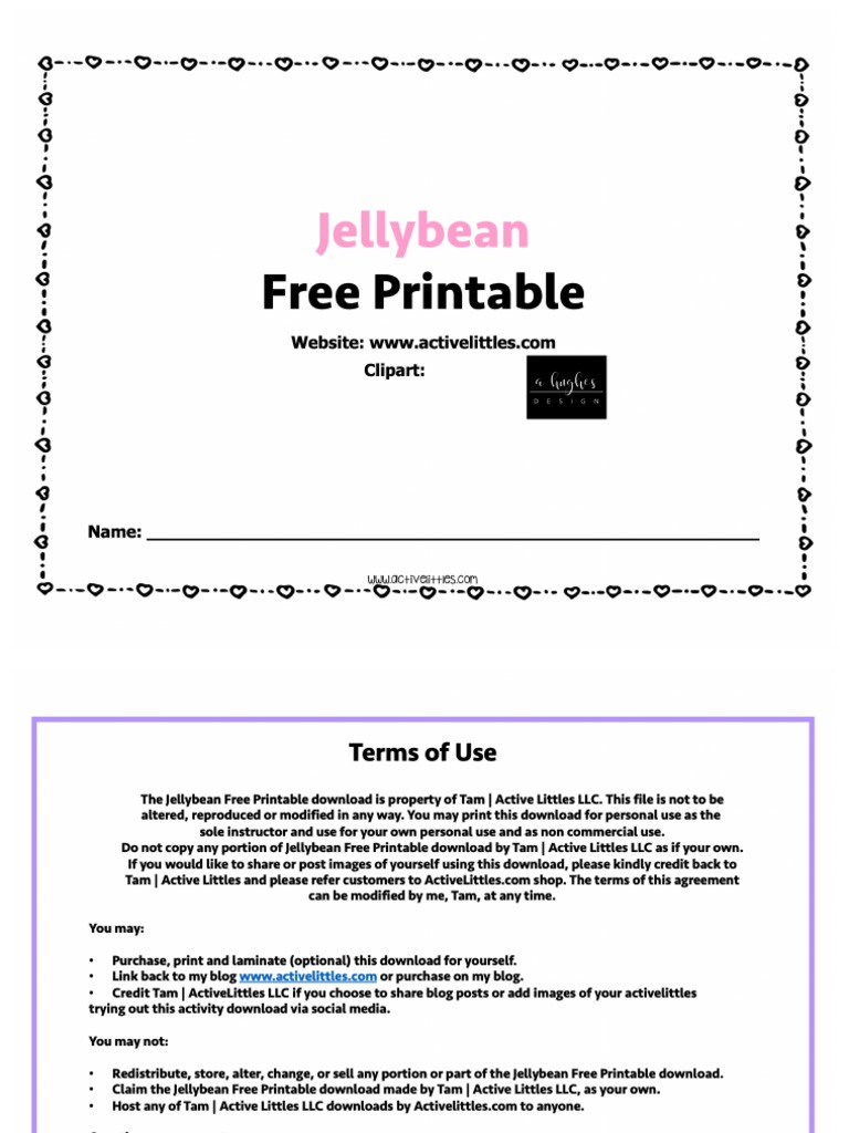 Jellybean Free Printable For Kids - Active Littles | PDF