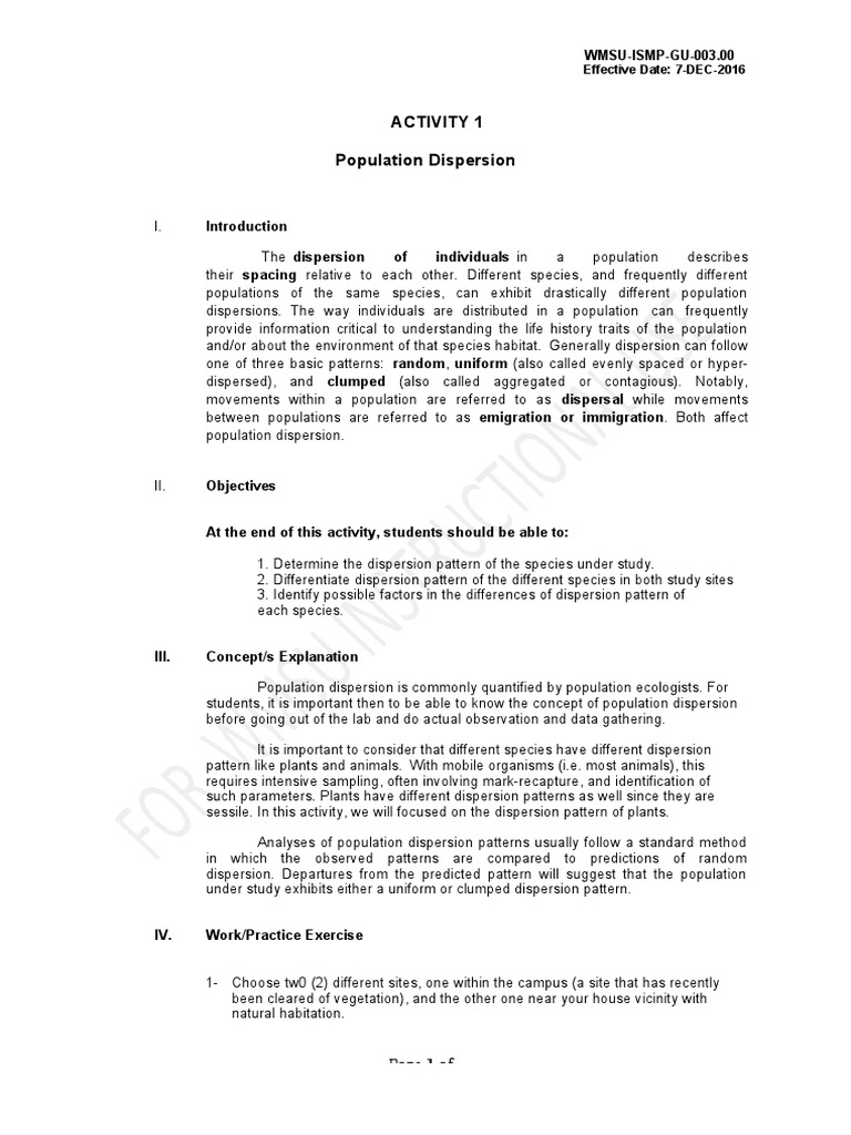 Population Dispersion Patterns: Identifying Dispersion of Plant Species ...