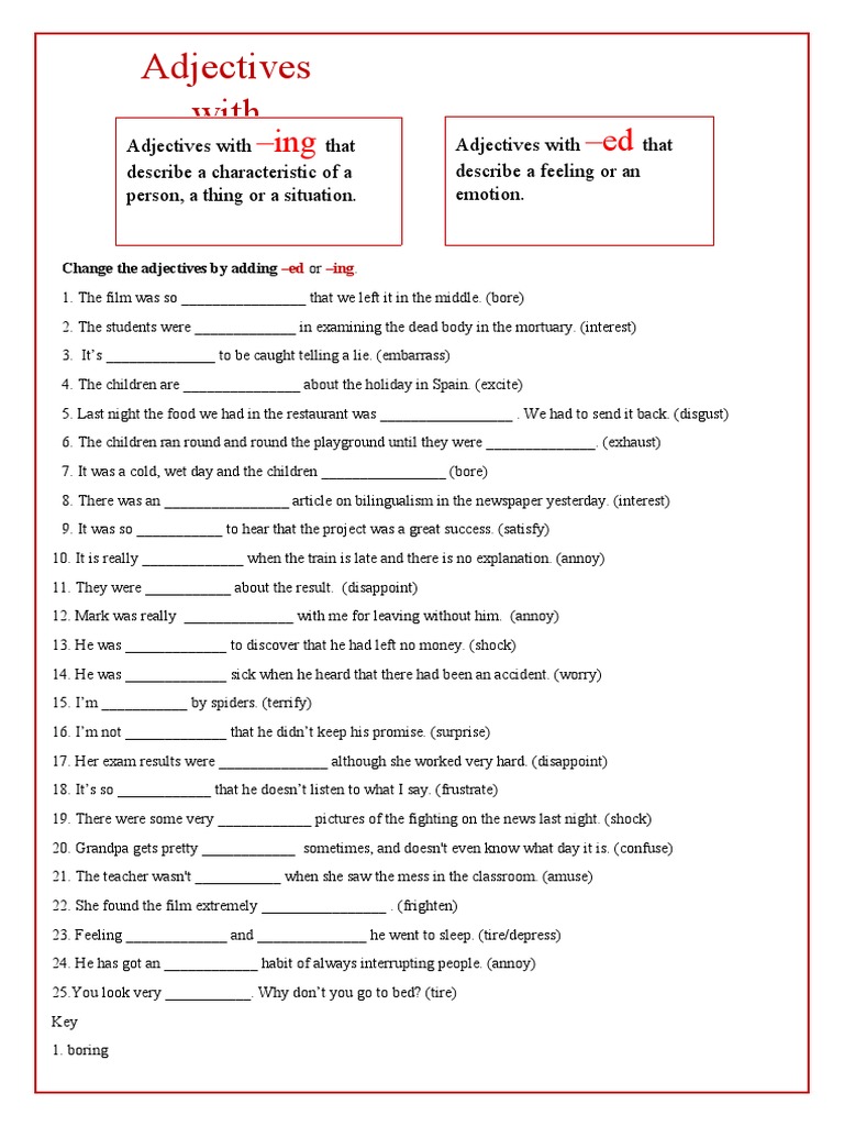 Ing - Ed: Adjectives With Ending and | PDF