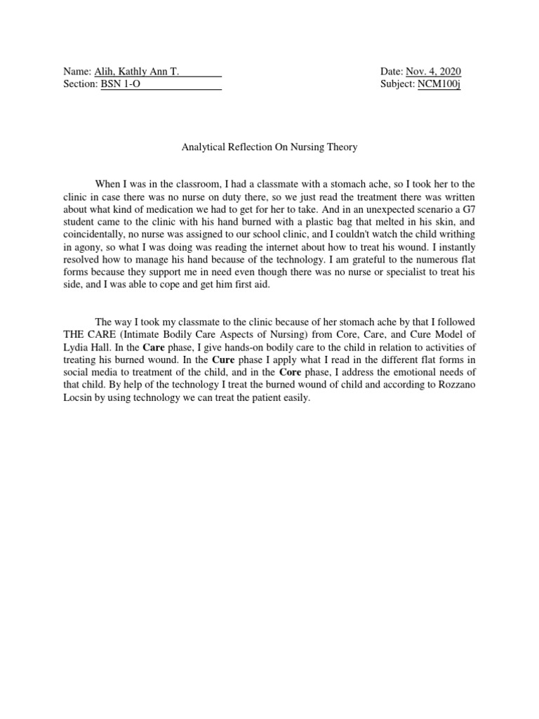 Analytical Reflection On Nursing Theory. | PDF | Self-Improvement ...