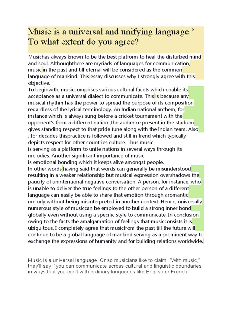 Music: The Universal Language of Humanity | PDF | Cognition | Linguistics