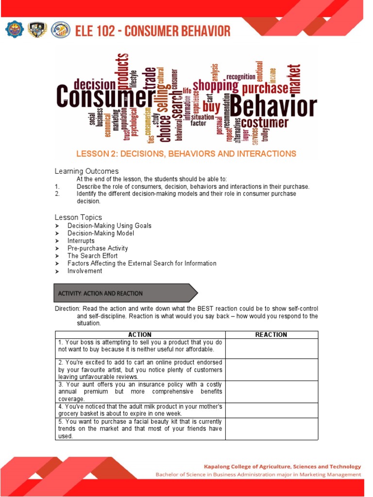 CB Module 1 - Lesson 2-1 | PDF | Behavior | Consumer Behaviour