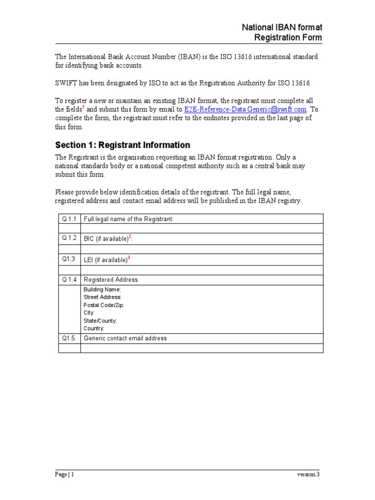Section 1: Registrant Information: National IBAN Format Registration ... Section 1: Registrant Information: National IBAN Format Registration ...