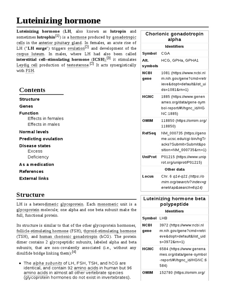 Luteinizing Hormone: Luteinizing Hormone (LH, Also Known As Lutropin ...