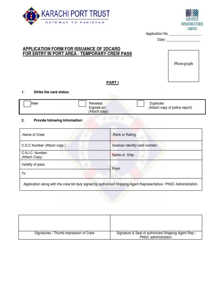 Temporary Crew Pass Application Form | PDF | Signature | Passport