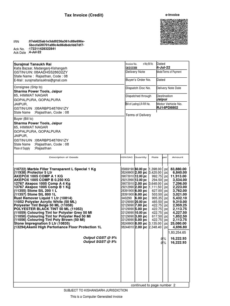Tax Invoice for Surajmal Tansukh Rai | PDF | Signature | Payments