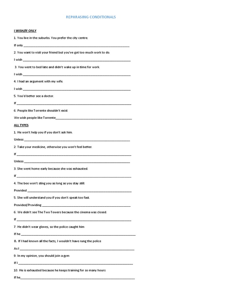 1º Bachiller CONDITIONAL CONNECTORS AND REPHRASING | PDF
