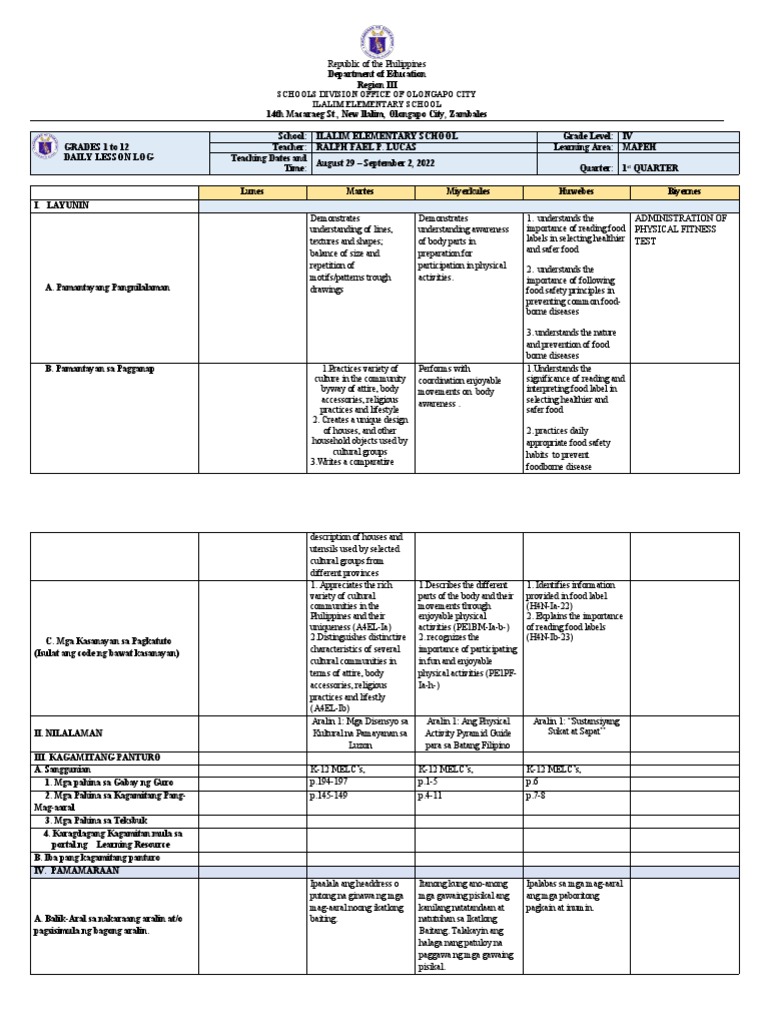 Mapeh 4 Q1 WK1 | PDF | Foods | Determinants Of Health