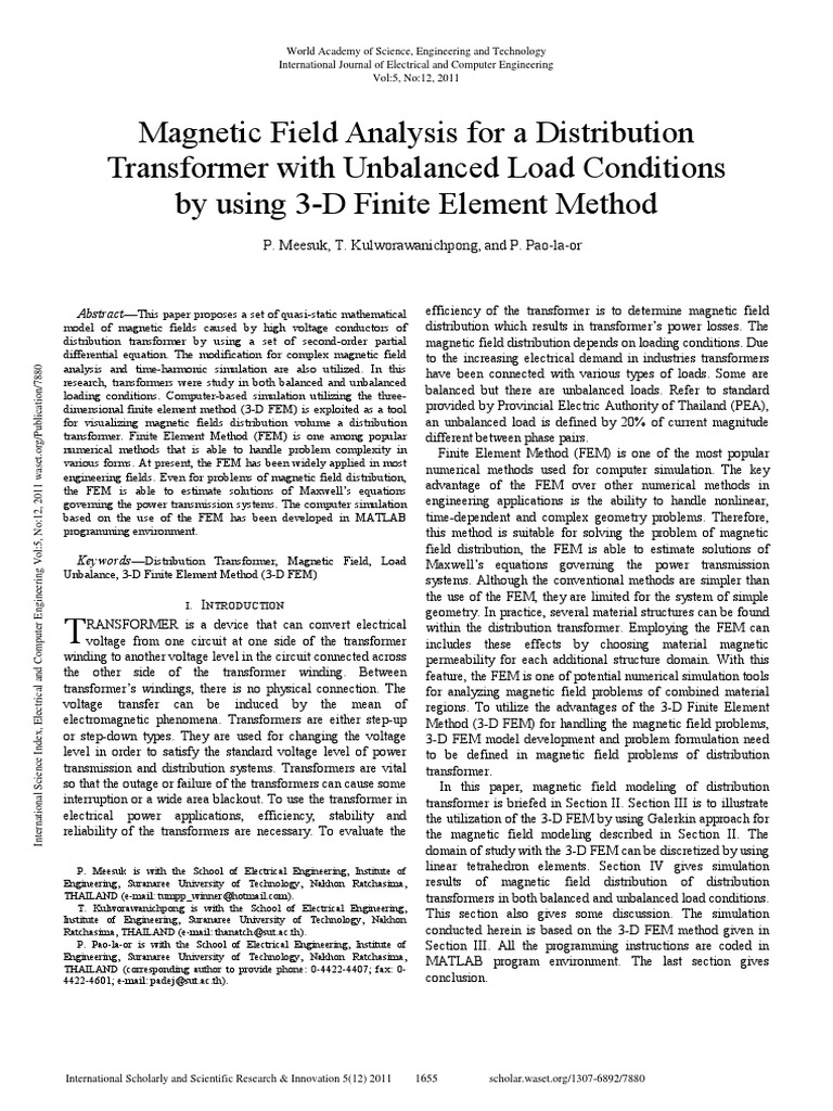 Magnetic Field Analysis For A Distribution Transformer With Unbalanced Load Conditions by Using ...
