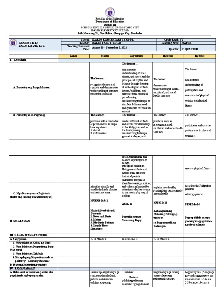 Mapeh 5 Q1 WK1 | PDF | Learning | Cognitive Science