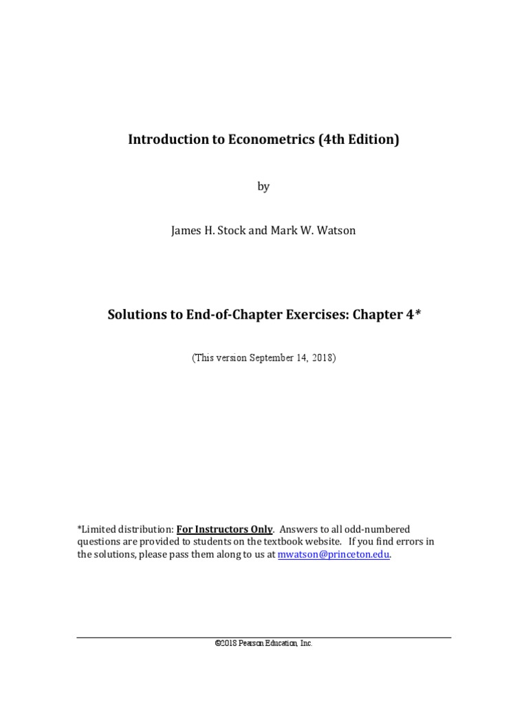 Stock Watson 4E Exercisesolutions Chapter4 Instructors | PDF | Errors And Residuals | Regression ...