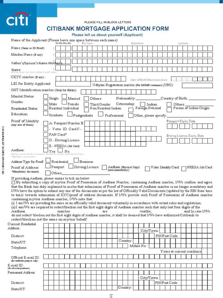 Domestic-Application-Form Citi Bank Od | PDF | Identity Document | Loans