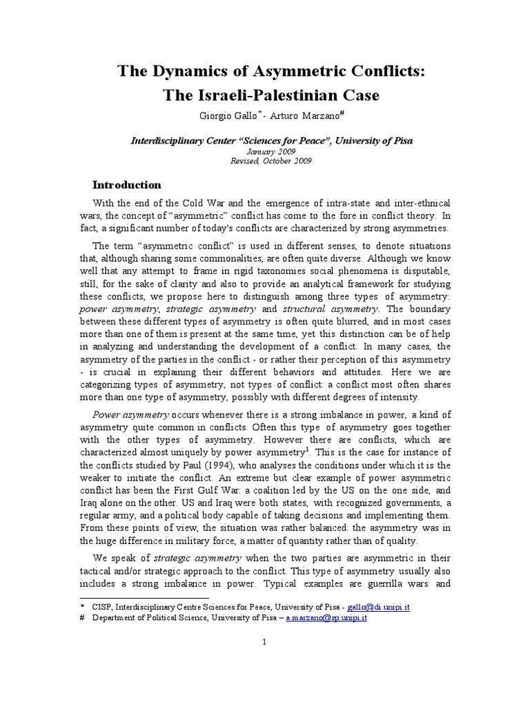 The Dynamics of Asymmetric Conflicts: The Israeli-Palestinian Case ...