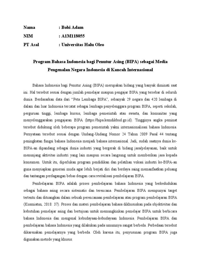 UAS BIPA - Esai Ke-BIPA-an - Bobi Adam | PDF