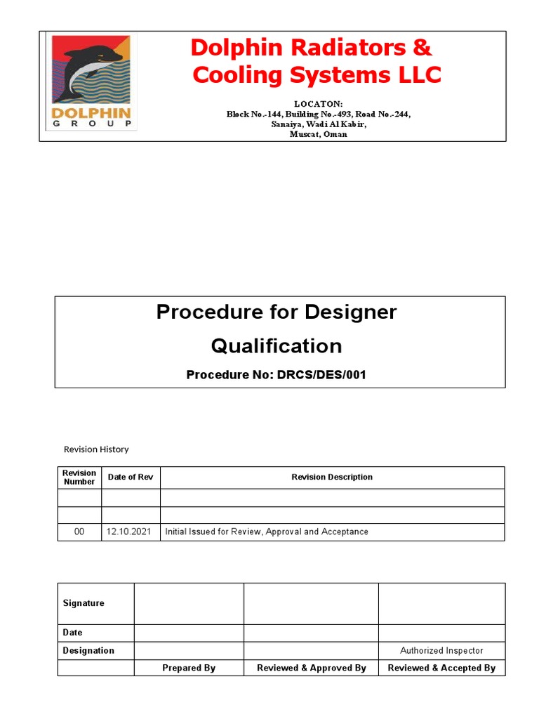 Designer Qualification Procedure for DRCS | PDF | Engineer | Academic ...