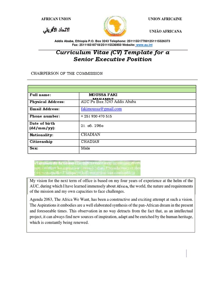 40230-File-Cv Moussa Faki Vision CV English | PDF | African Union | Africa