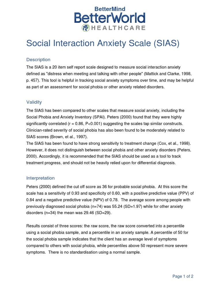 sias_information (1) | PDF | Anxiety Disorder | Social Anxiety Disorder